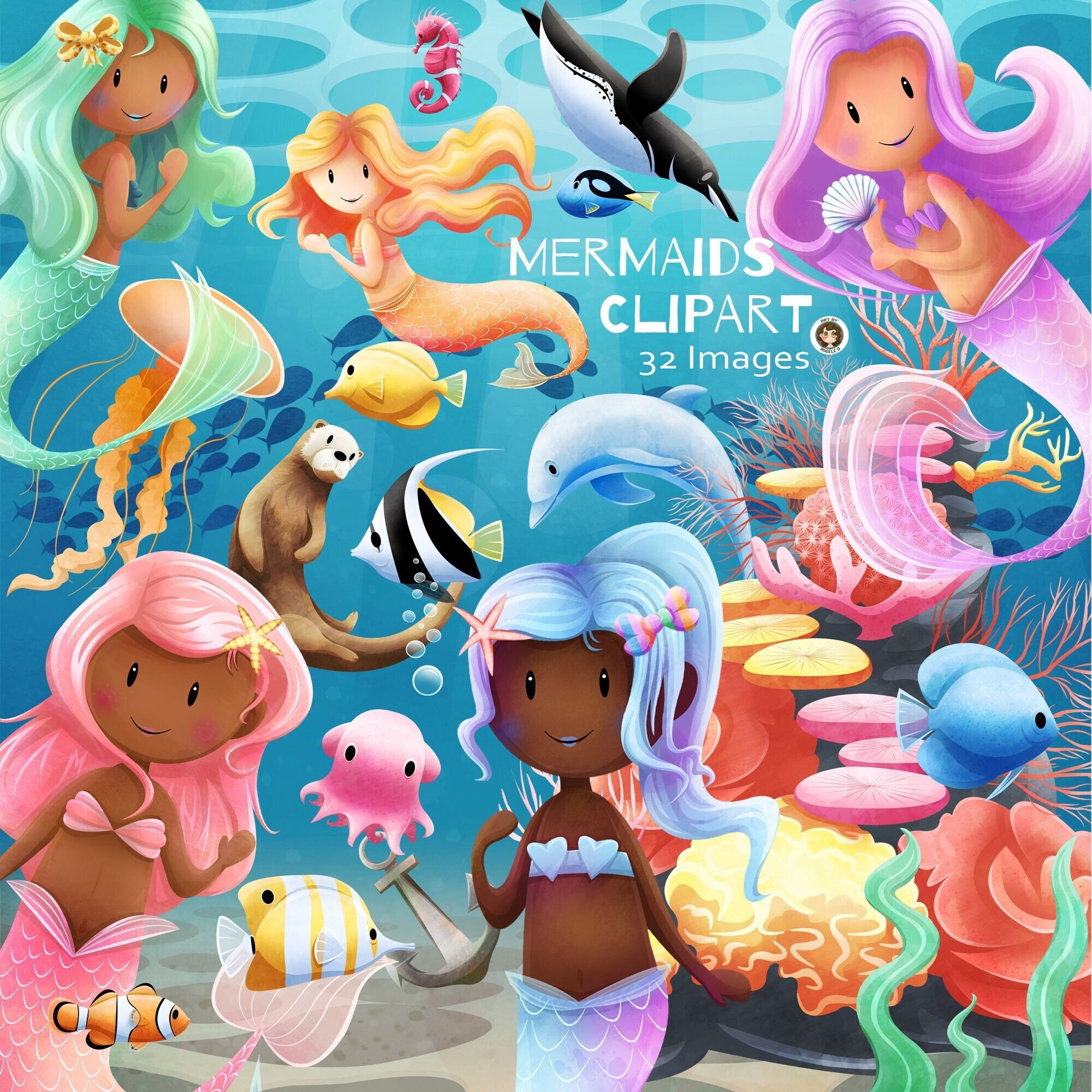 Mermaids Graphics Clipart Instant Download Png Commercial Use Fish ...