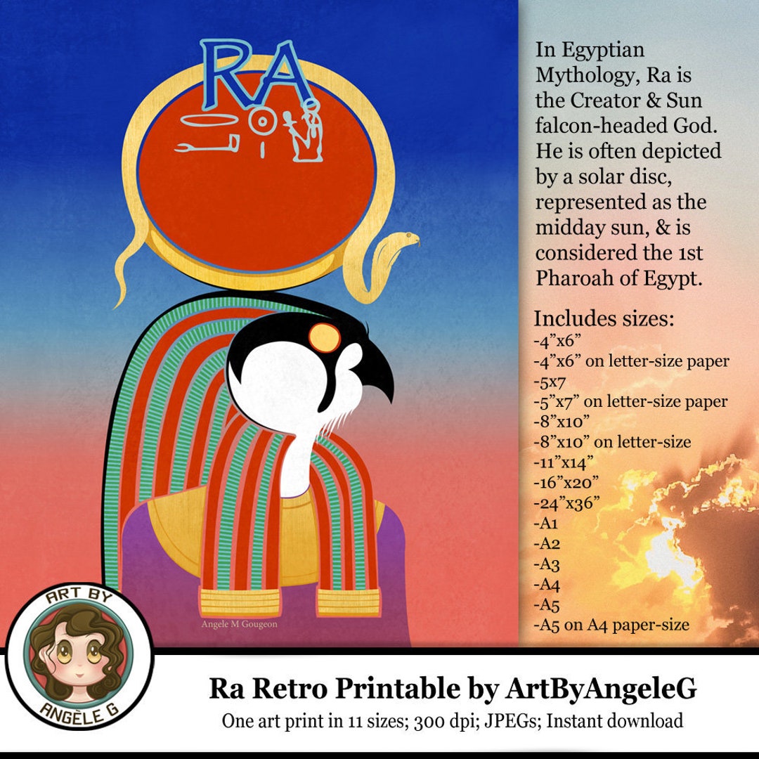 Printable Art Ra Egyptian Mythology Sun Falcon God, Sun Disc, Solar ...