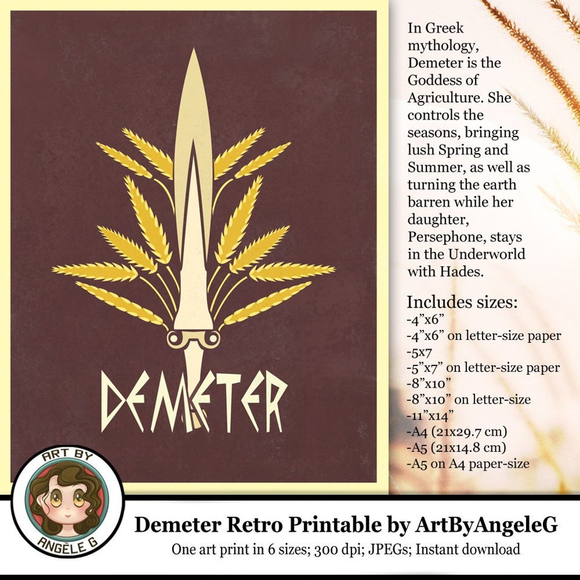 Printable Art Demeter Greek Mythology Goddess of Summer - Etsy