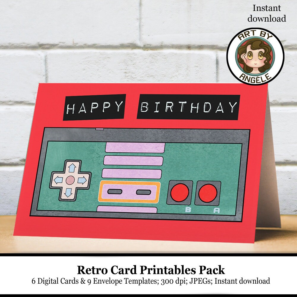 Retro 6 Pack PRINTABLE Cards, Instant Download, Printable Envelope ...