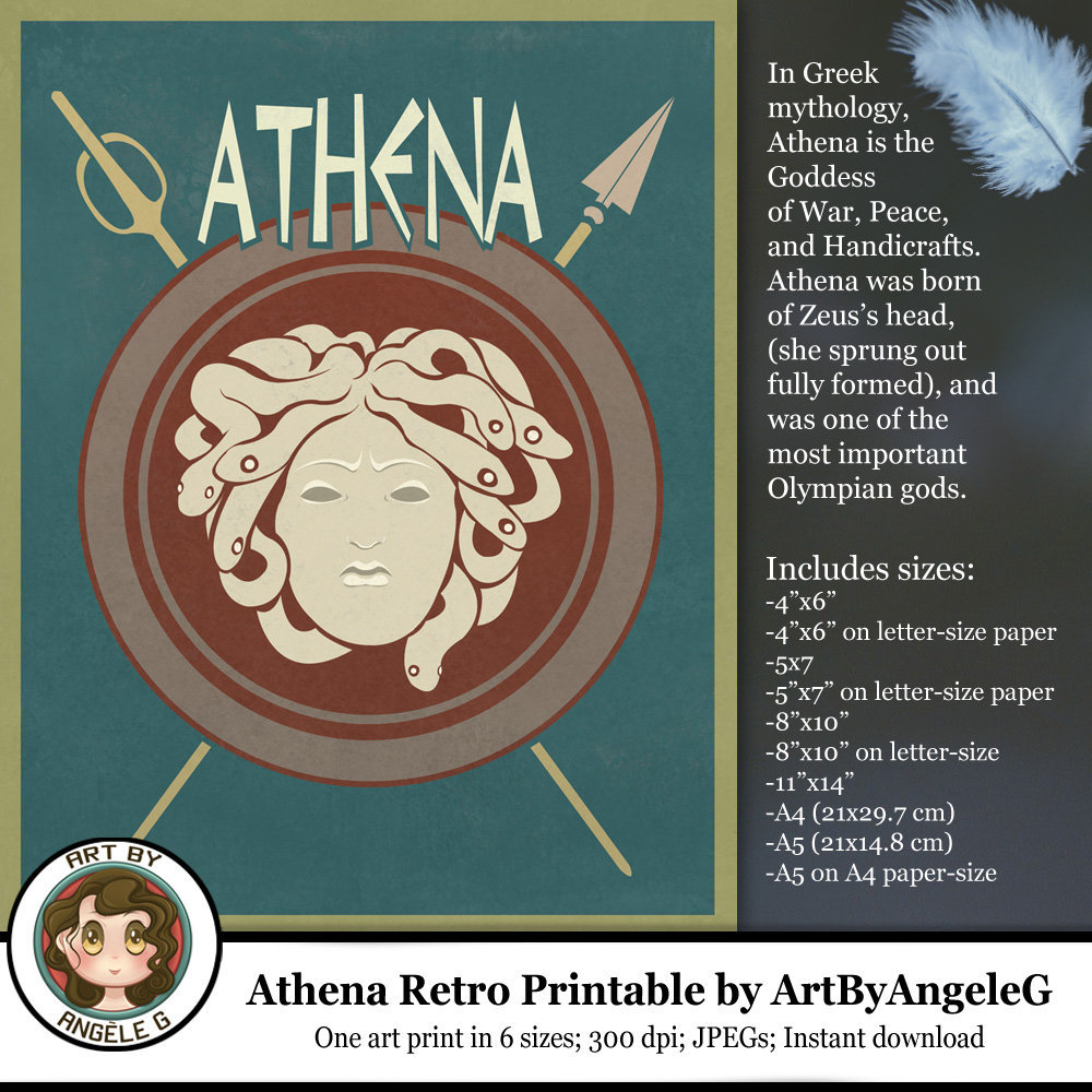 Printable Art Athena Greek Mythology Goddess of Wisdom, War, Peace ...