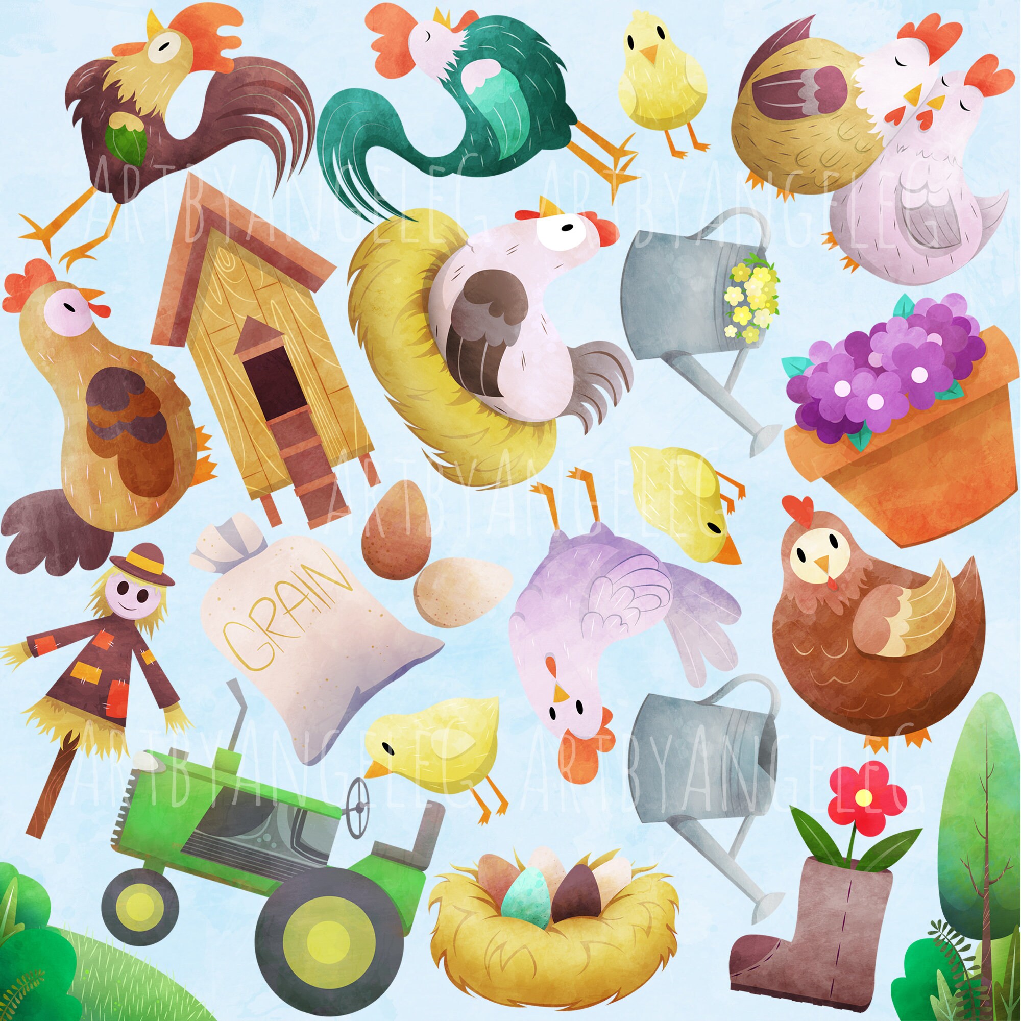 Chickens Graphics Clipart Farmcore Instant Download Rooster, Chicken ...