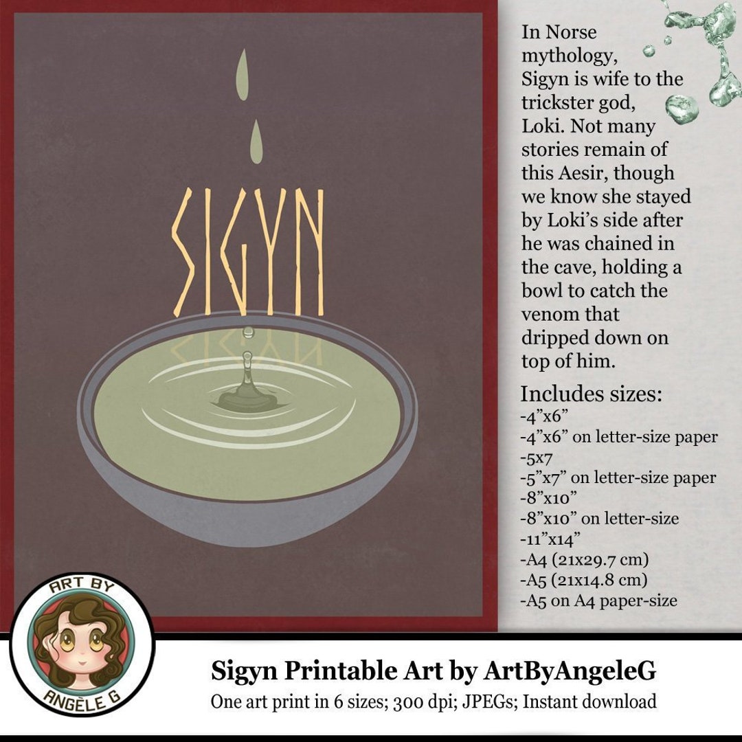 Printable Art Sigyn Norse Mythology Goddess, Virtue, Wife, Loki, Pagan ...