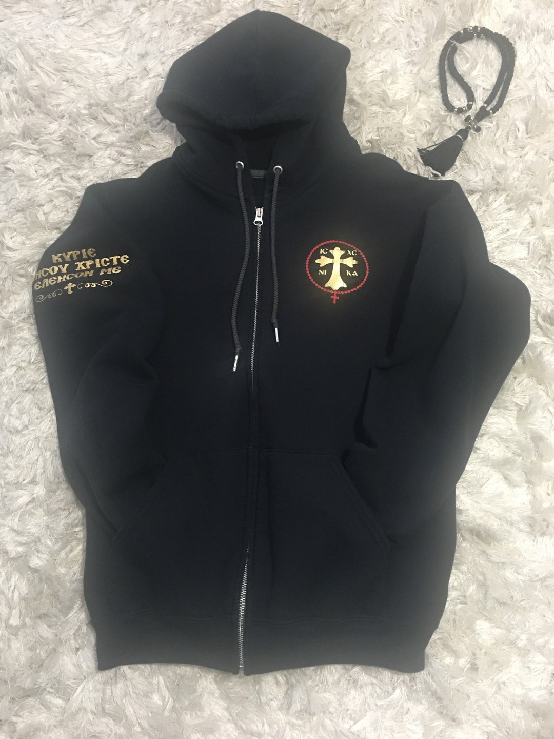 Greek Orthodox Christian Red and Gold Cross Zip up Hoodie IC XC - Etsy