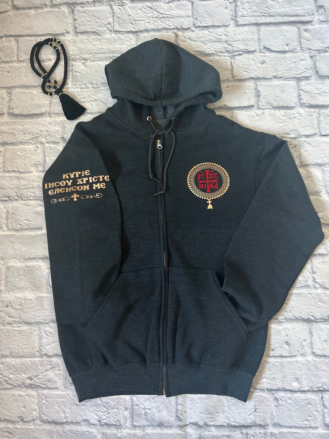 Christian Greek Orthodox Cross Gray Zip up Hoodie IC XC - Etsy