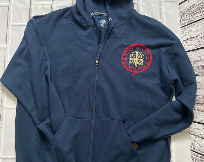 Lord Jesus Christ Have Mercy on Me Cross Christian Orthodox Zip up Blue ...