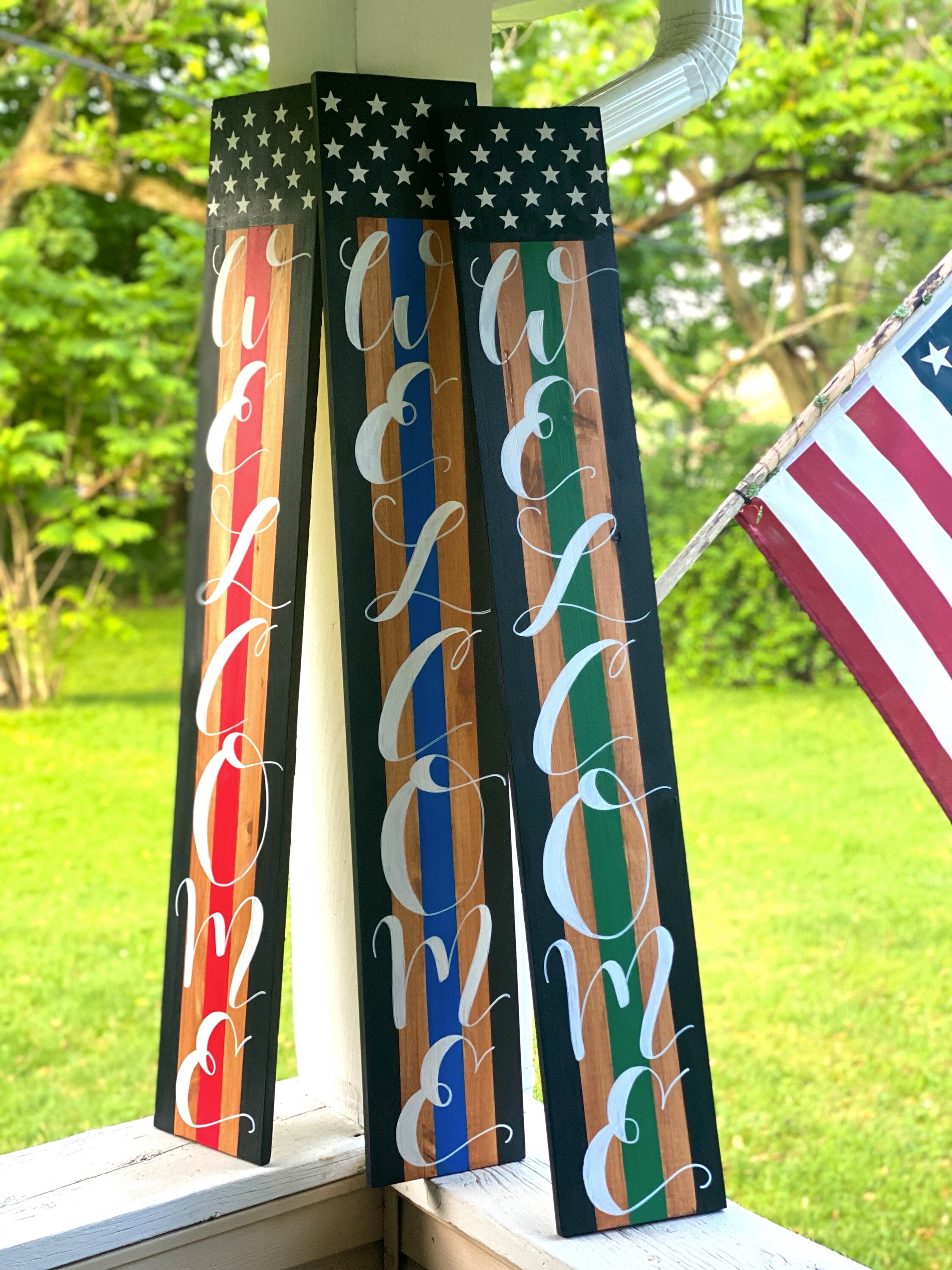 Front Porch Welcome Sign, Welcome Sign, Flag Welcome Sign, Thin Blue ...