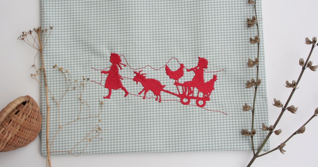 Embroidery File Alpine Paper Cut Children With Goat Cart and Chickens ...