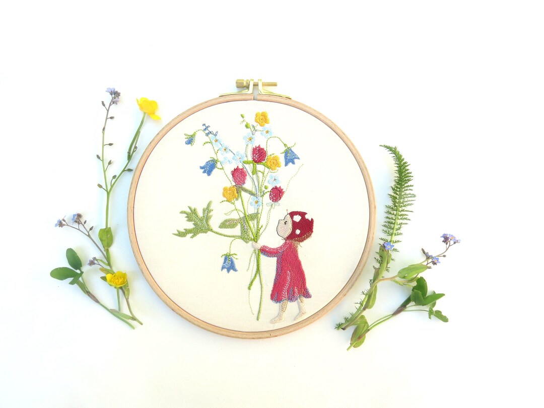 Embroidery File Wildflower Bouquet Gnome Child Flower Girl Elf ...