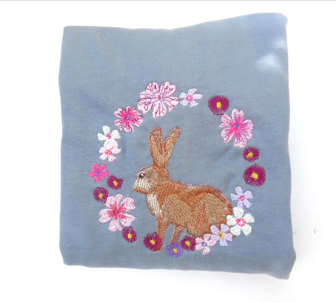 2 Embroidery Files: Rabbit, Flowers, Blossom, Wreath. Embroidery Design ...