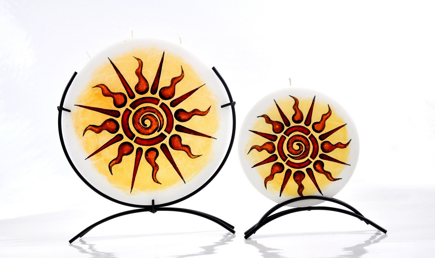 Candles Set Sun Hand Painted Flat Candle Sun Motif 2 Pieces | Etsy