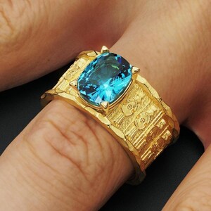 Persian Gold Men's Ring: Blue Topaz, Achaemenid Warriors - Etsy