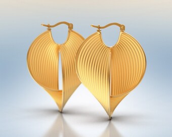 Vintage Large 18k Yellow Gold Wide Fancy Hoop Earrings Made in Italy - Etsy