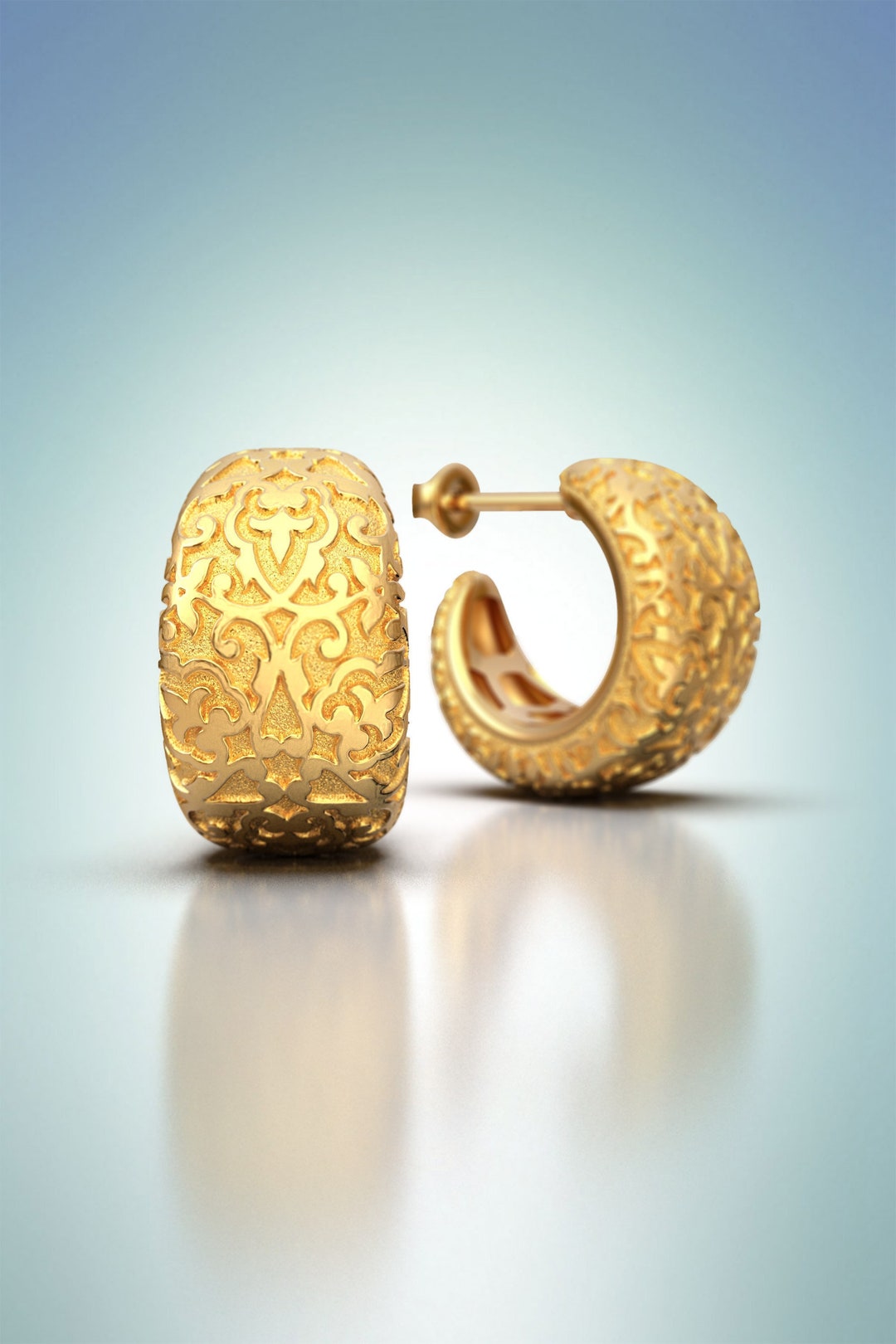14k/18k Gold Hoop Earrings: Italian Damasked Textured Hoops - Etsy