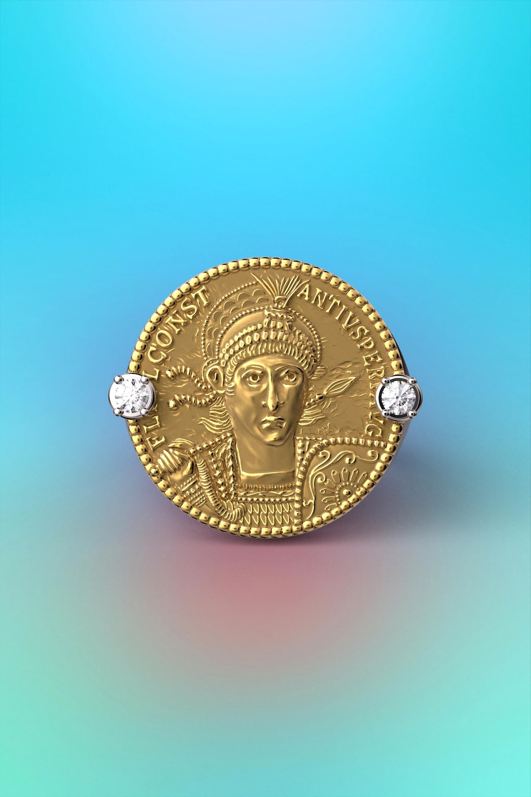 Gold Coin Ring: Roman Empire Solidus Reproduction With Diamonds - Etsy
