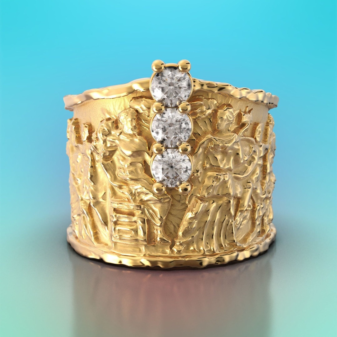 Ancient Greek Style Diamond Ring: 14k or 18k Gold Parthenon Band - Etsy