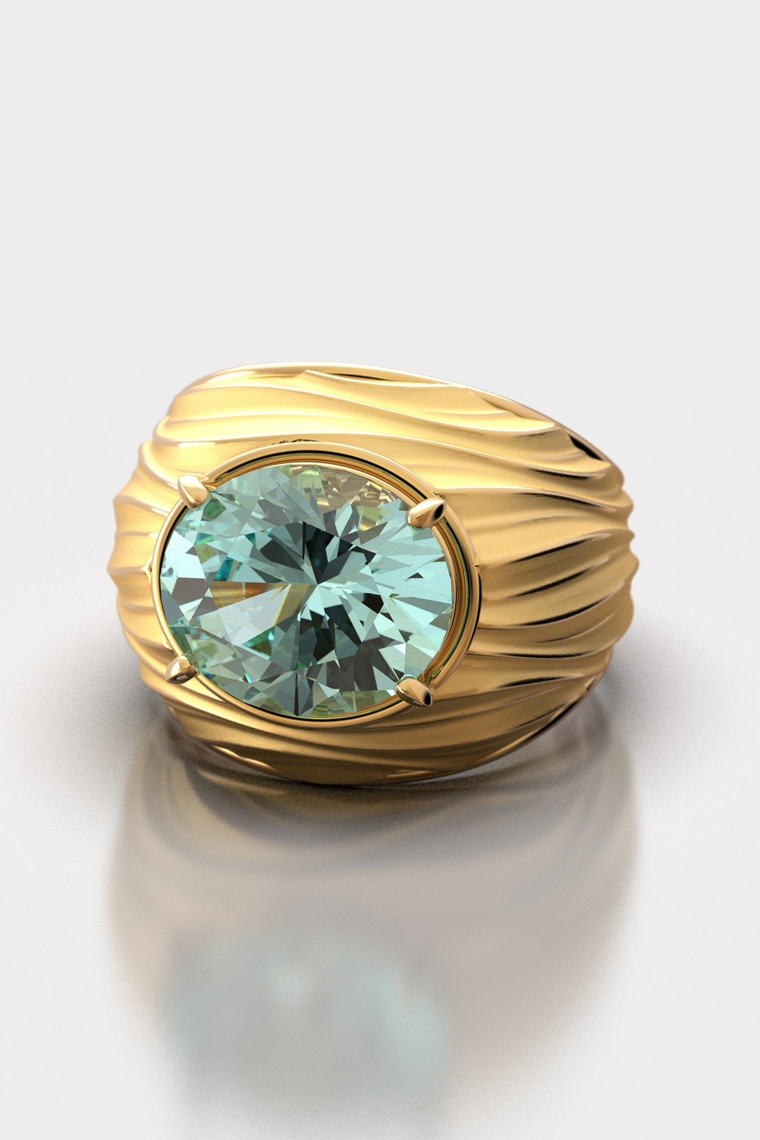 Gold Cocktail Ring: 7.60 CTS Natural Spodumene, Textured Band, Made in ...