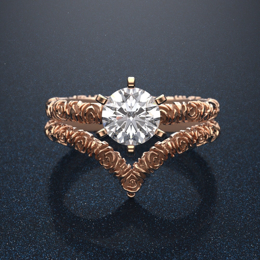 Handcrafted 18k-14k Gold Moissanite Engagement Ring Set: Italian Rose ...