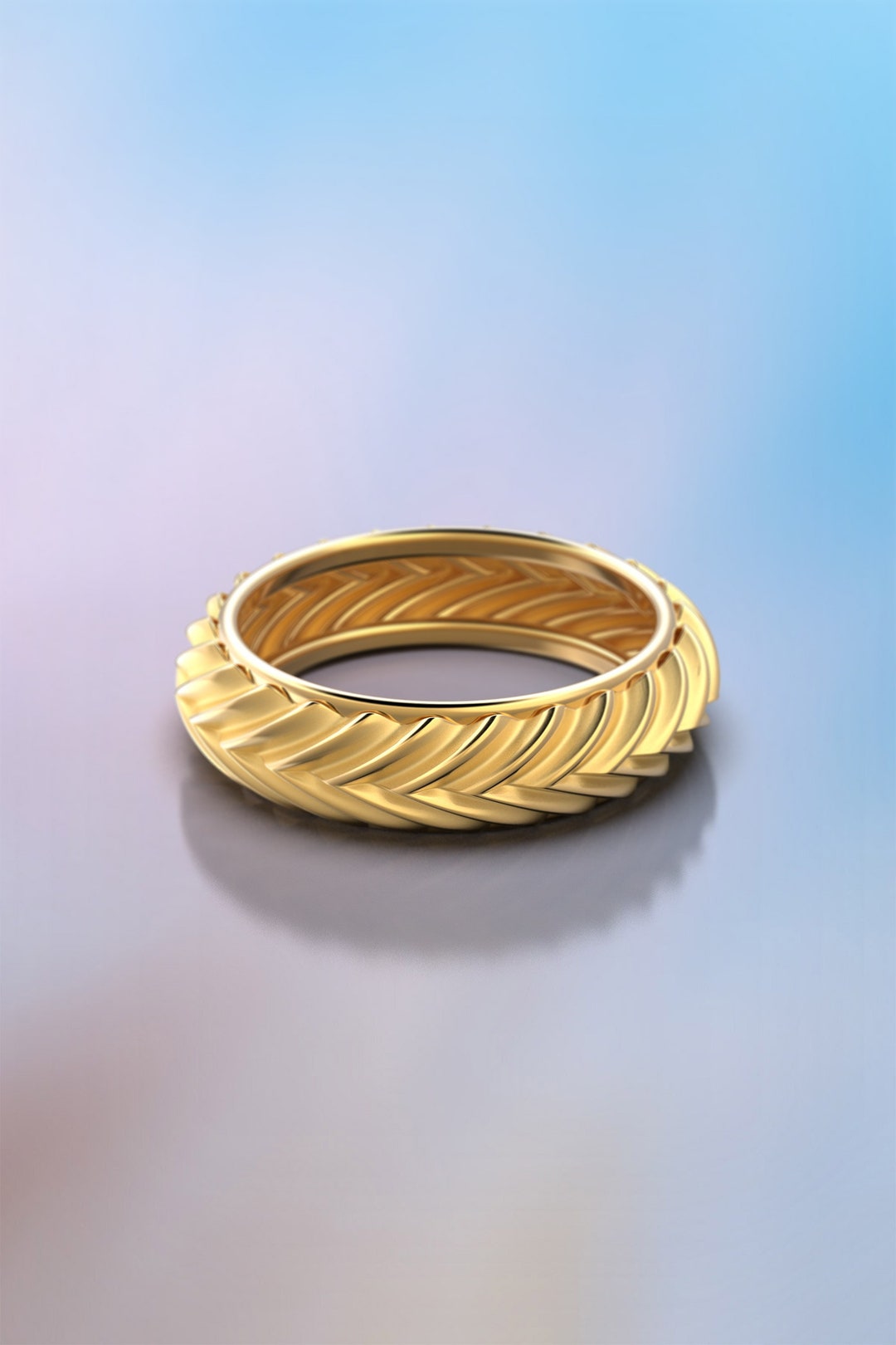 Italian Gold Fishbone Wedding Band: 14k/18k Textured Ring - Etsy