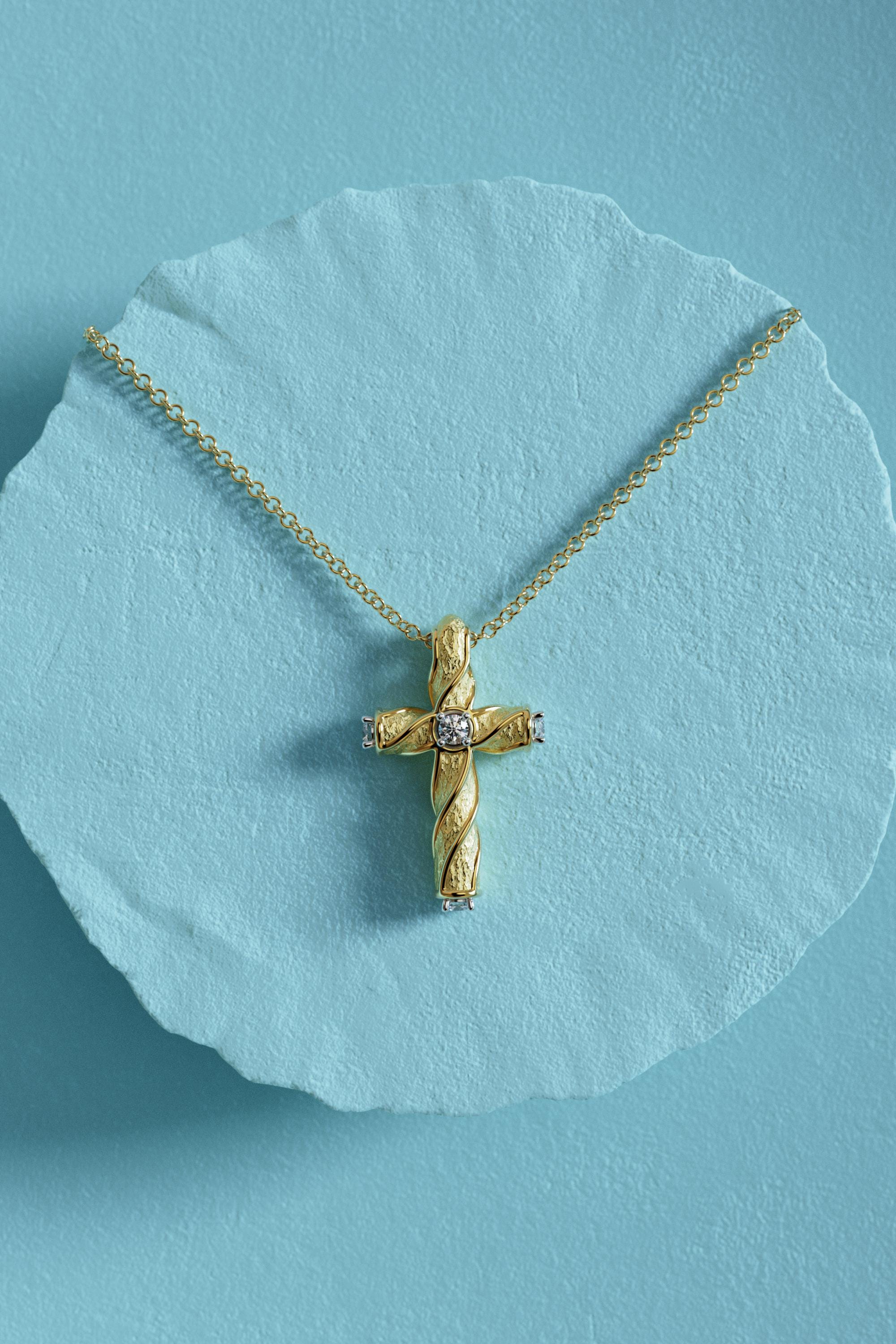 Italian Gold Cross Necklace: Diamond Accent, 14k/18k Solid Gold - Etsy