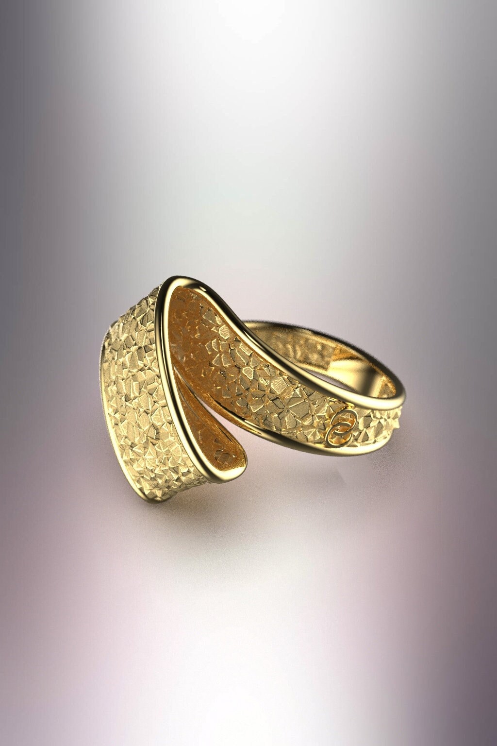 14k or 18k Solid Gold Rock Textured Ring - Modern Italian Jewelry - Etsy