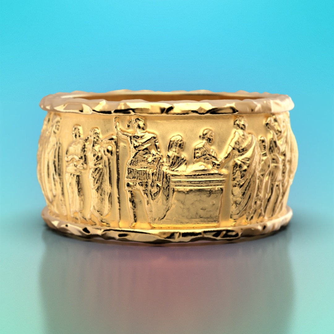 Sculpted Solid Gold Band Ring: Ancient Roman Style, Handmade Italian ...