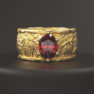 Solid Gold Ancient-style Lab Ruby Ring for Men and Women - Made in ...