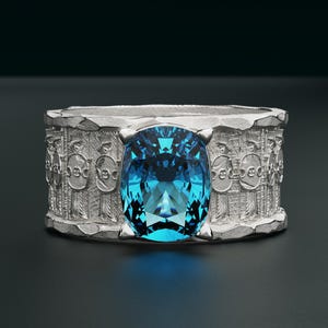 Persian Gold Men's Ring: Blue Topaz, Achaemenid Warriors - Etsy