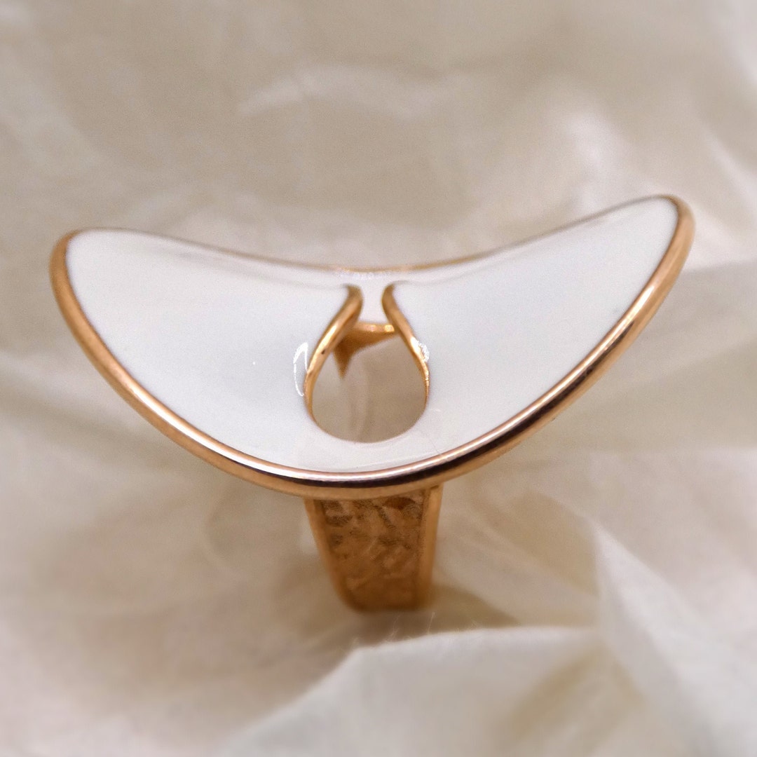 18k 14k Solid Gold Ring Made in Italy. Enamel Gold Ring, Statement Gold ...