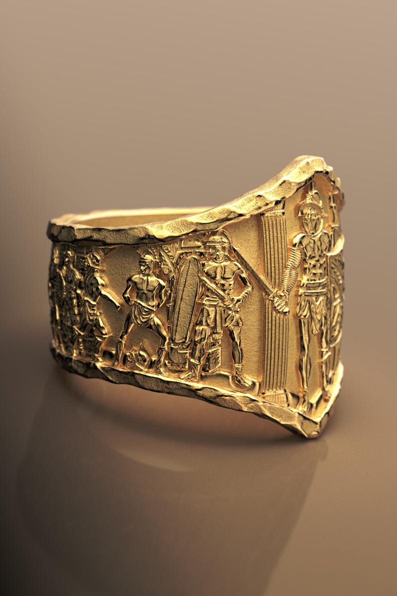 14k or 18k Gold Gladiator Ring: Ancient Rome Style Band, Italian ...