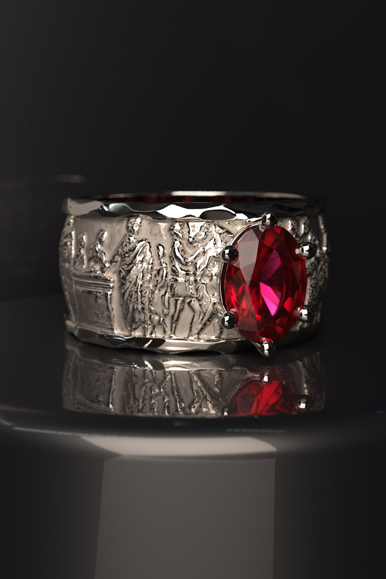 Solid Gold Ancient-style Lab Ruby Ring for Men and Women - Made in ...