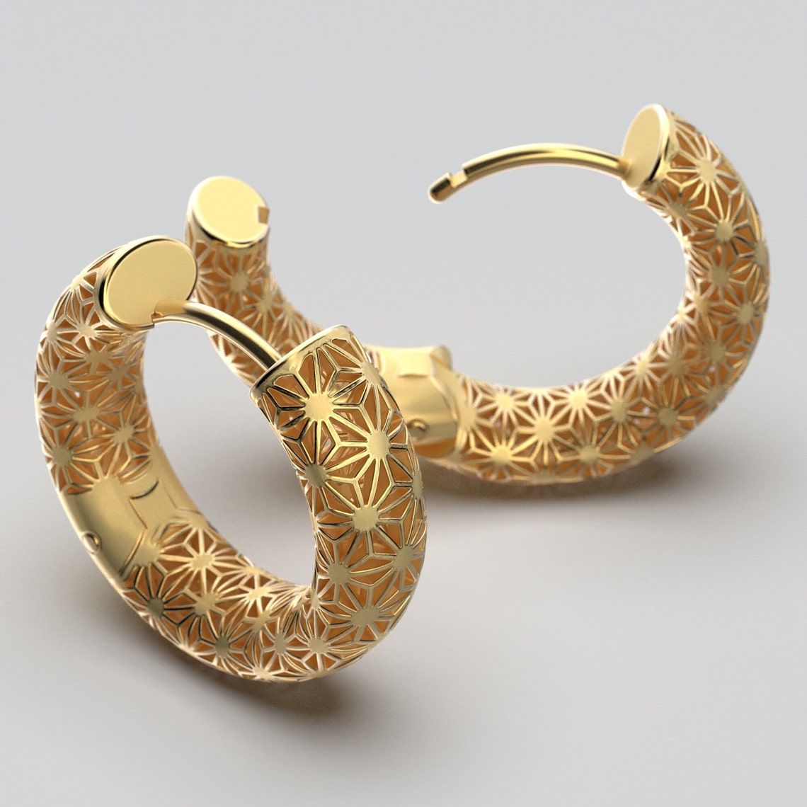 Italian Gold Hoop Earrings: 14k/18k Sashiko Pattern, Fine Jewelry - Etsy