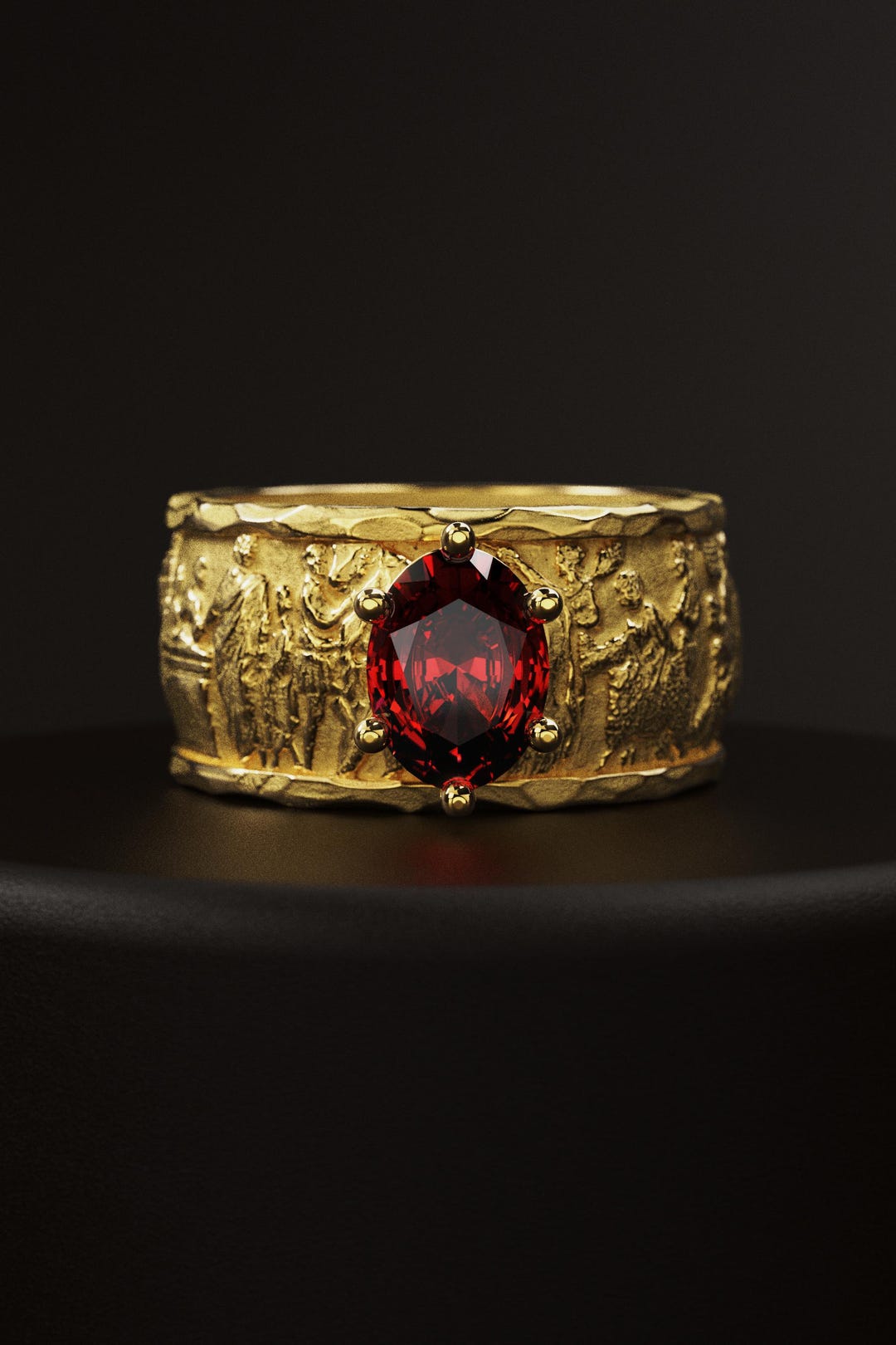 Solid Gold Ancient-style Lab Ruby Ring for Men and Women - Made in ...
