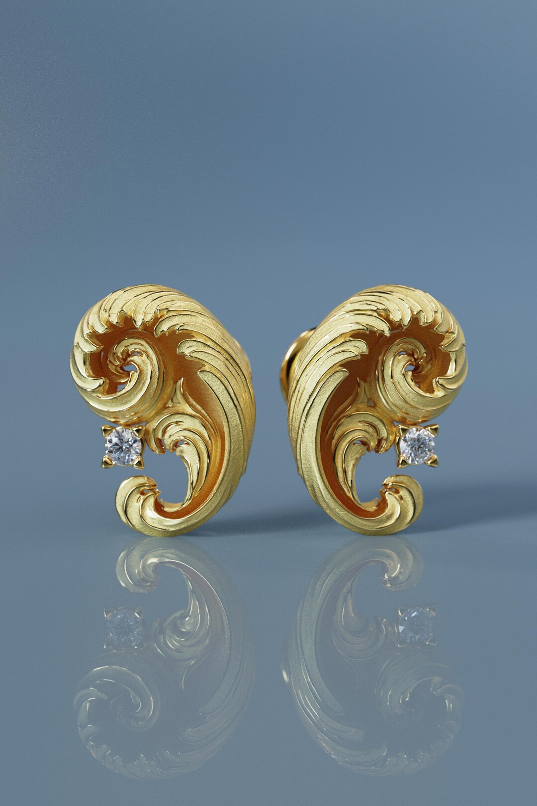 Baroque Gold Diamond Studs Earrings Made in Italy - Etsy