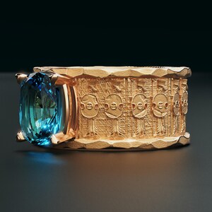 Persian Gold Men's Ring: Blue Topaz, Achaemenid Warriors - Etsy