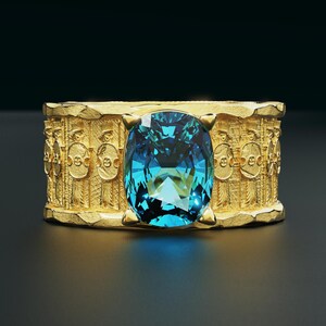 Persian Gold Men's Ring: Blue Topaz, Achaemenid Warriors - Etsy