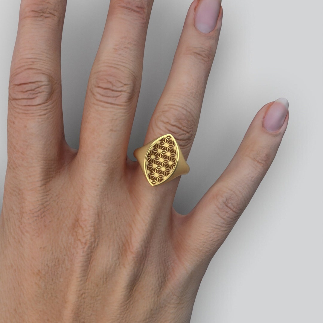 14k or 18k Gold Signet Ring: Italian Sashiko Pattern, Made in Italy - Etsy