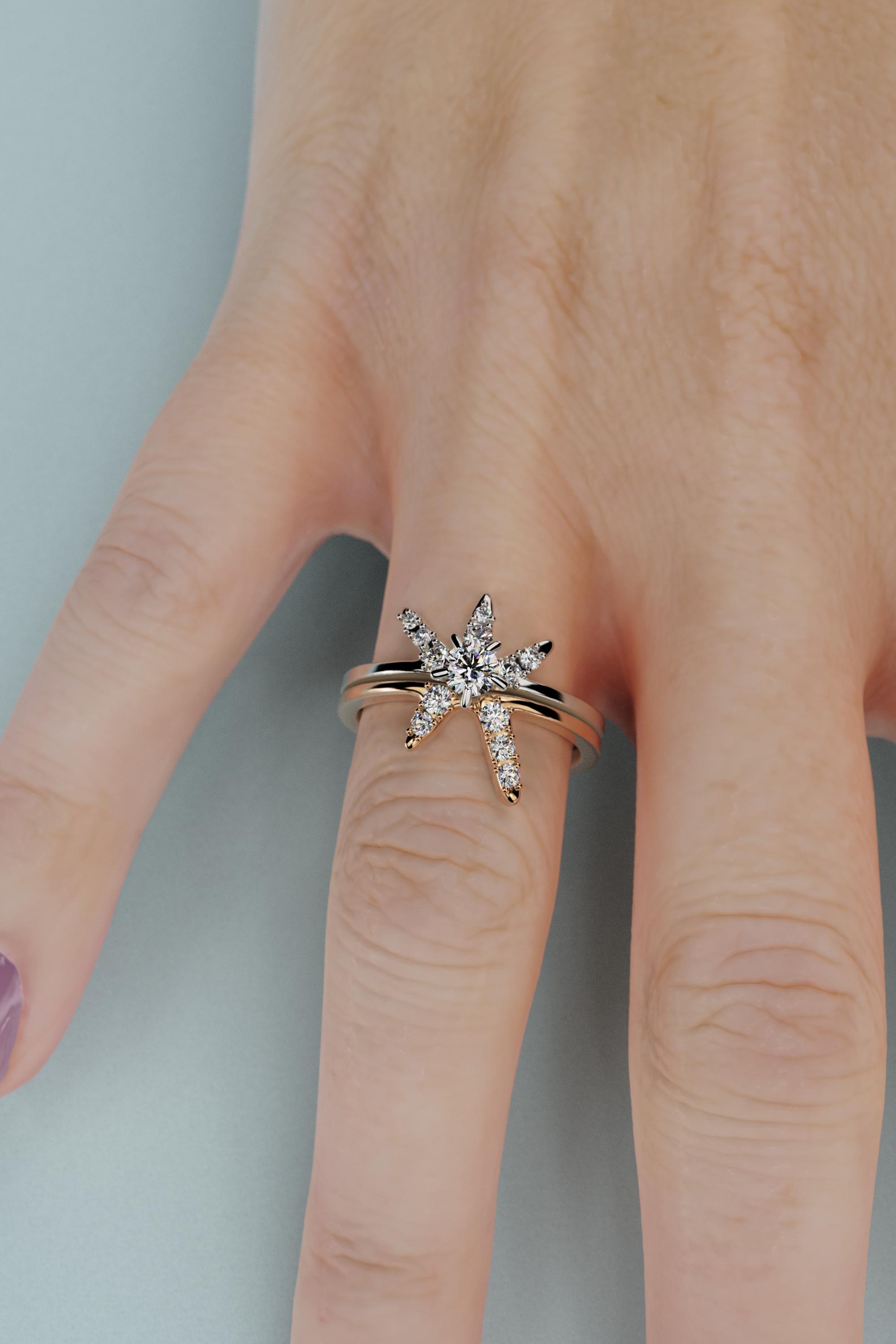 Two-tone Star Diamond Engagement Ring Set: 14k/18k Gold Italian Jewelry ...