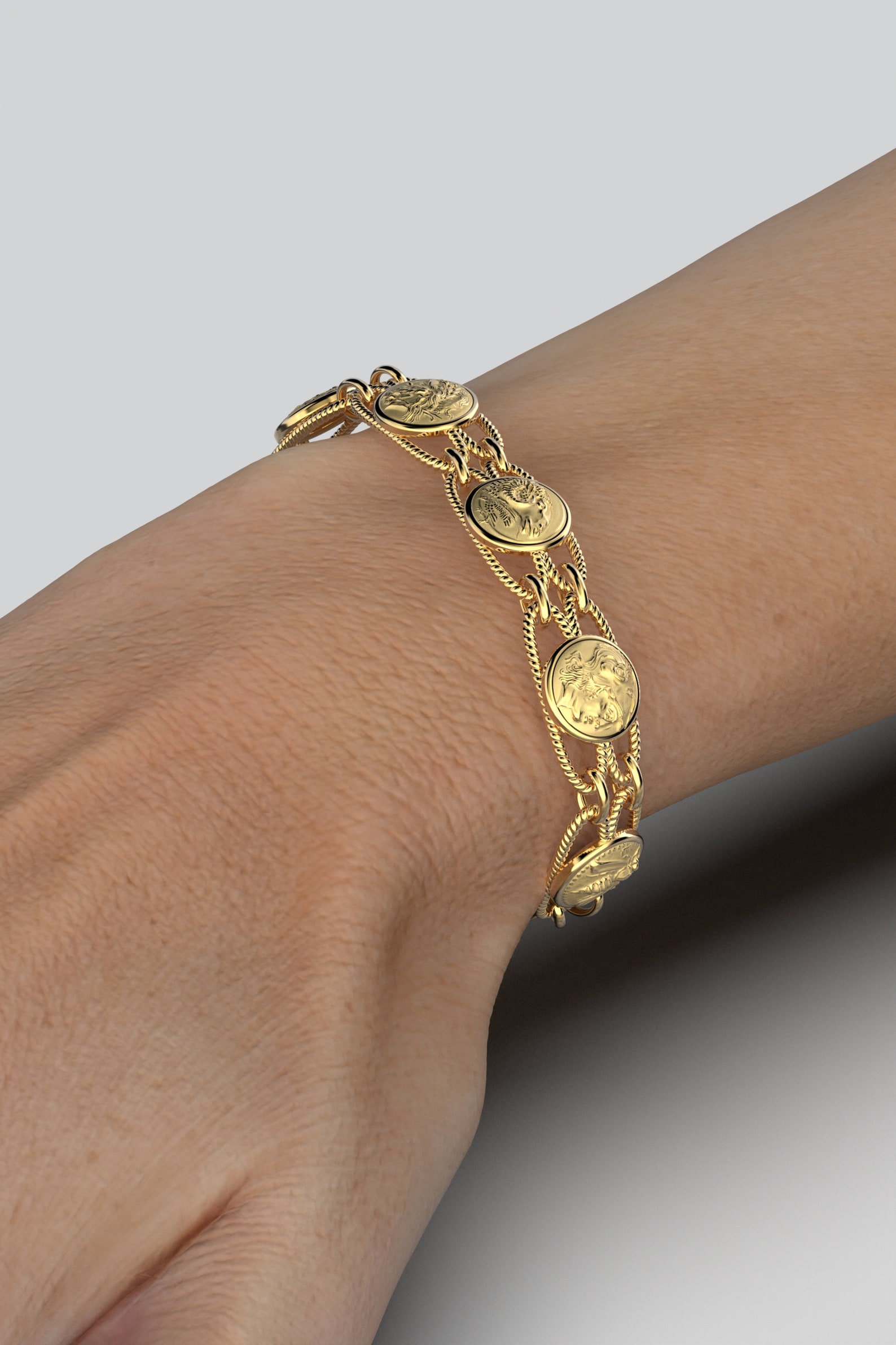 14k or 18k Gold Greek Coin Bracelet: Italian Fine Jewelry - Etsy