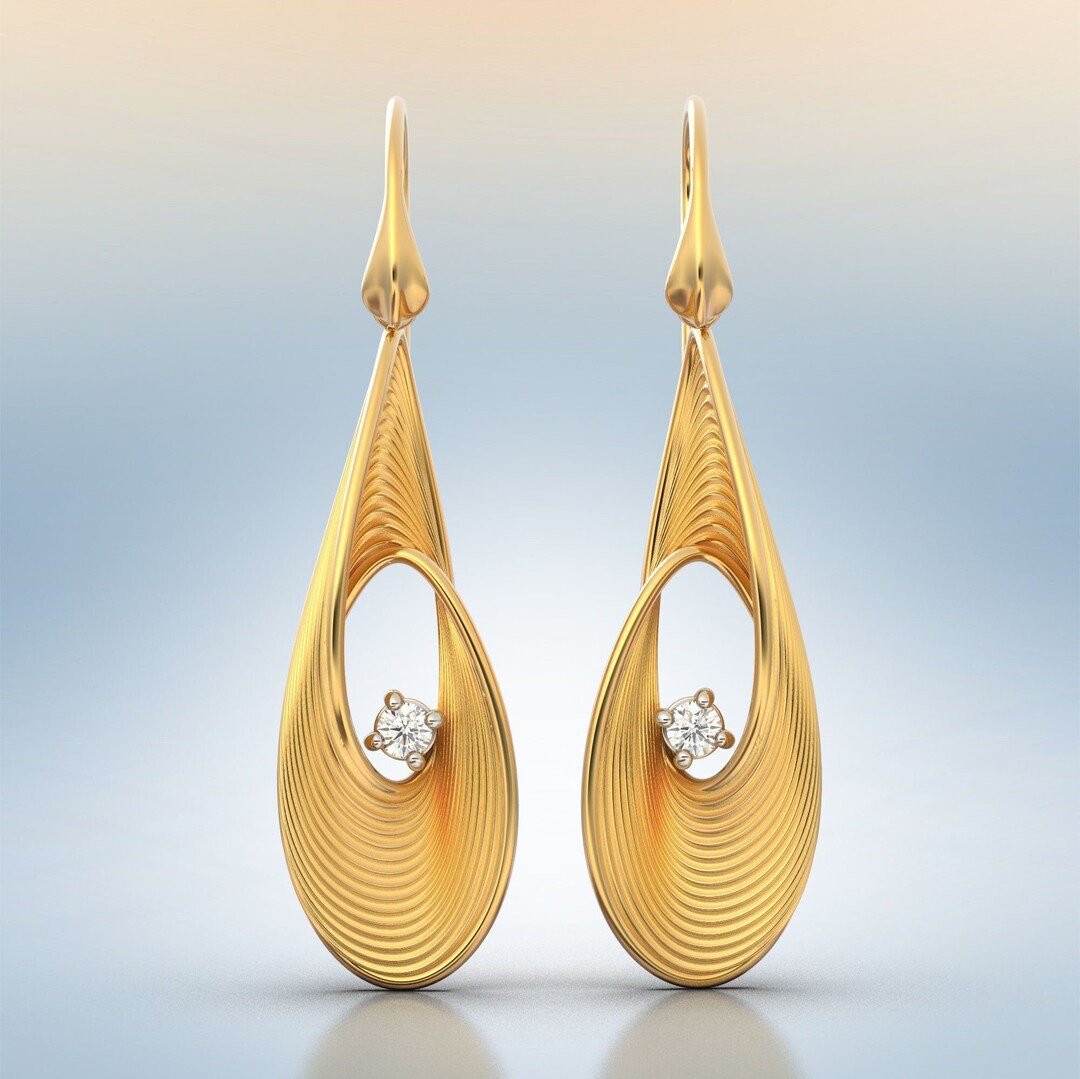 14k or 18k Gold Diamond Dangle Earrings: Italian Fine Jewelry - Etsy