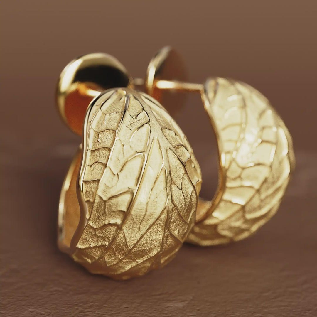 Leaf Gold Hoop Earrings: 14k or 18k Solid Gold, Nature Inspired - Etsy