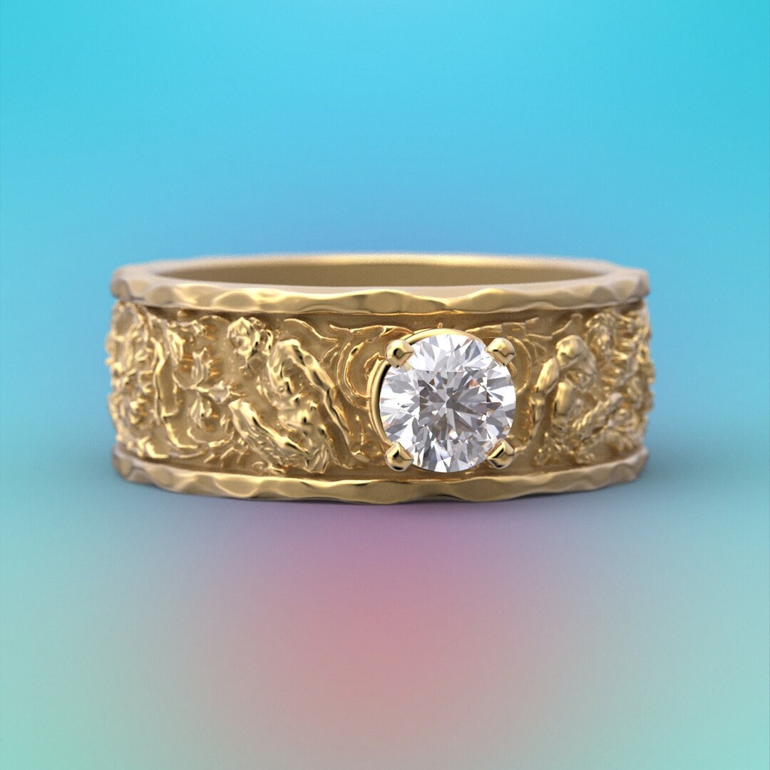 Italian Gold Men's Diamond Ring: Domus Aurea Grotesque Design - Etsy