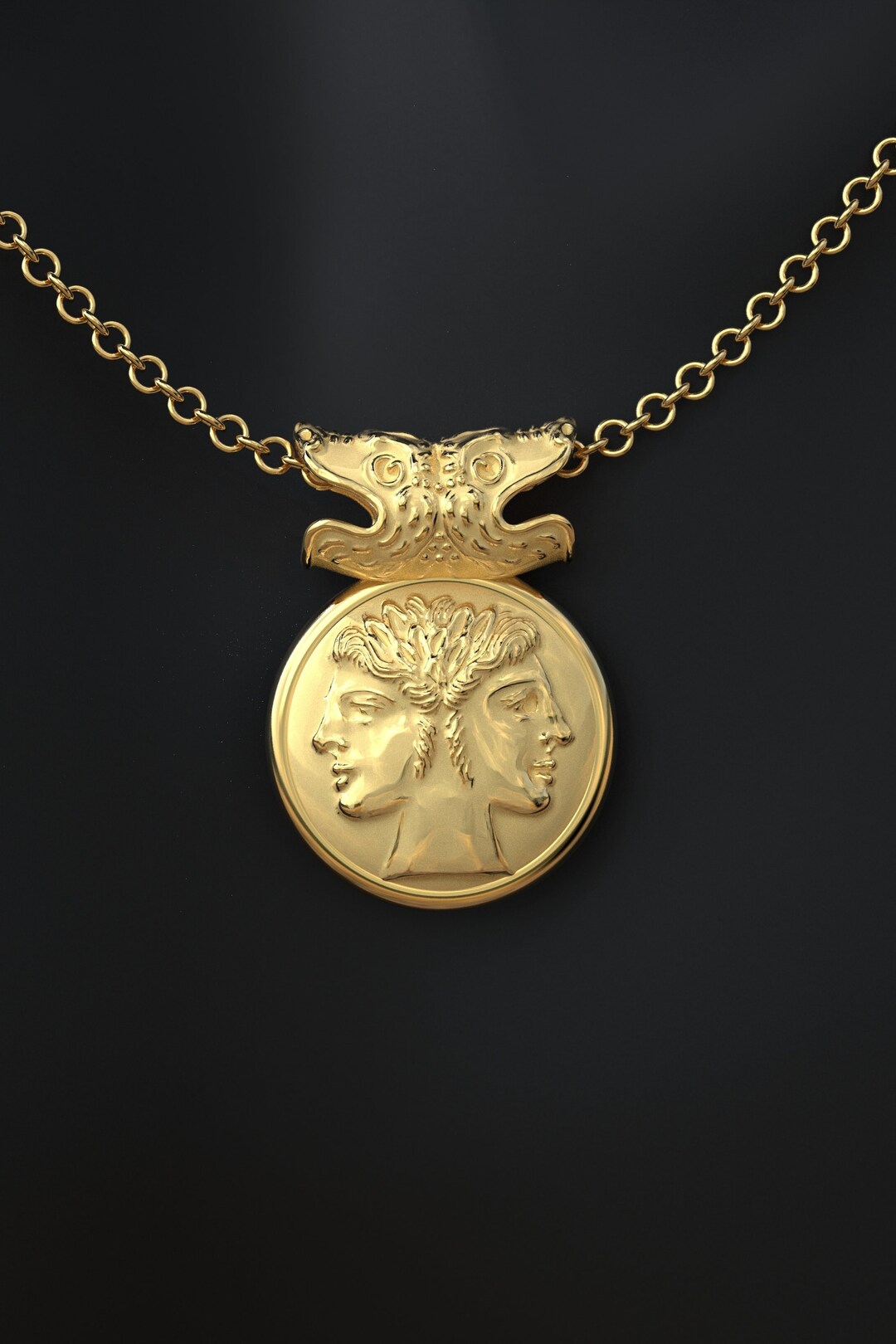 14k Gold Janus Pendant Necklace: Ancient Roman Coin, Handmade in Italy ...