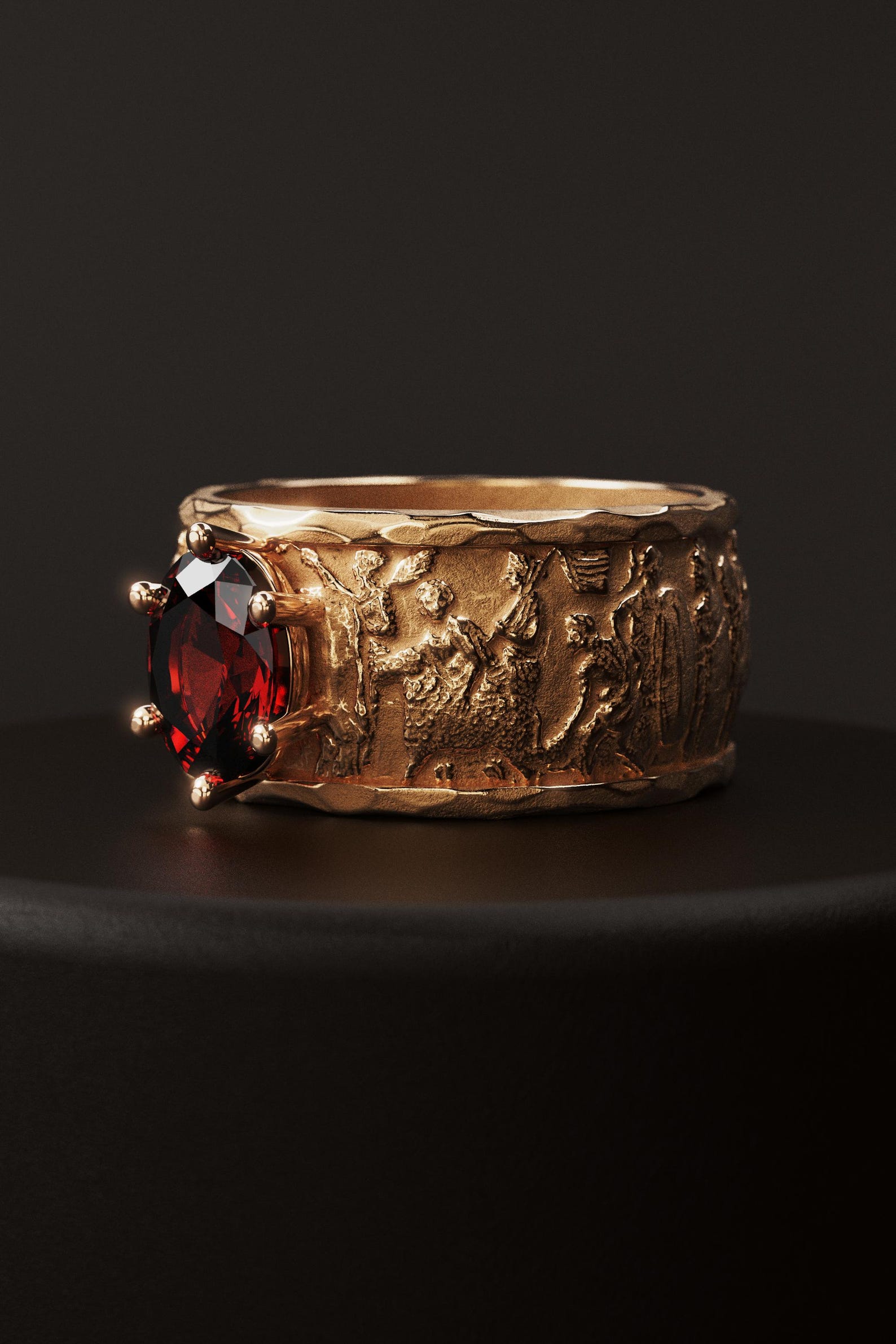 Solid Gold Ancient-style Lab Ruby Ring for Men and Women - Made in ...