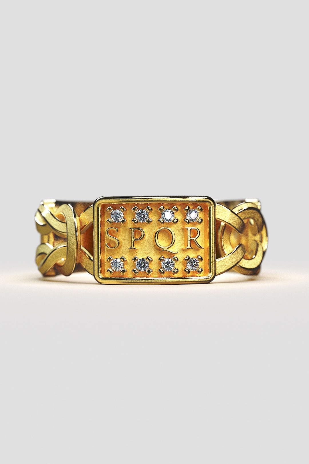 14k Gold Roman SPQR Diamond Ring: Hercules Knot Band, Made in Italy - Etsy