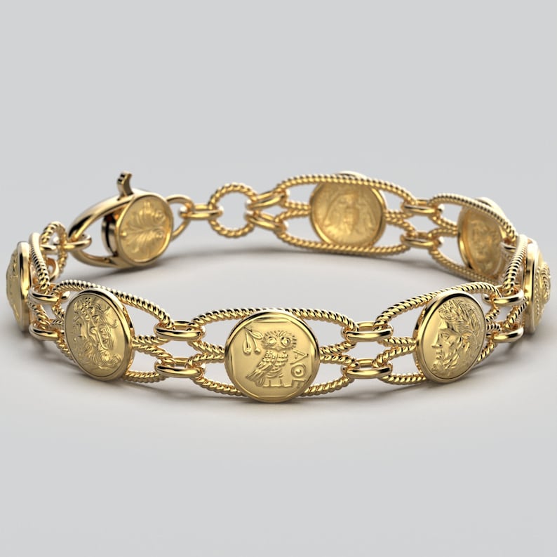 14k or 18k Gold Greek Coin Bracelet: Italian Fine Jewelry - Etsy