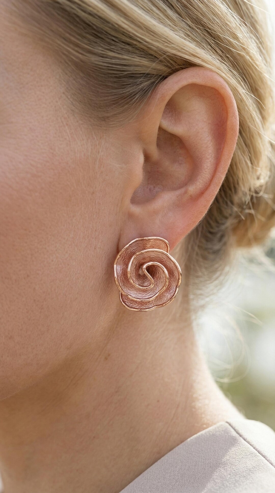 Solid Gold Rosebud Earrings | 14k 18k Textured Flower Studs | Bold ...