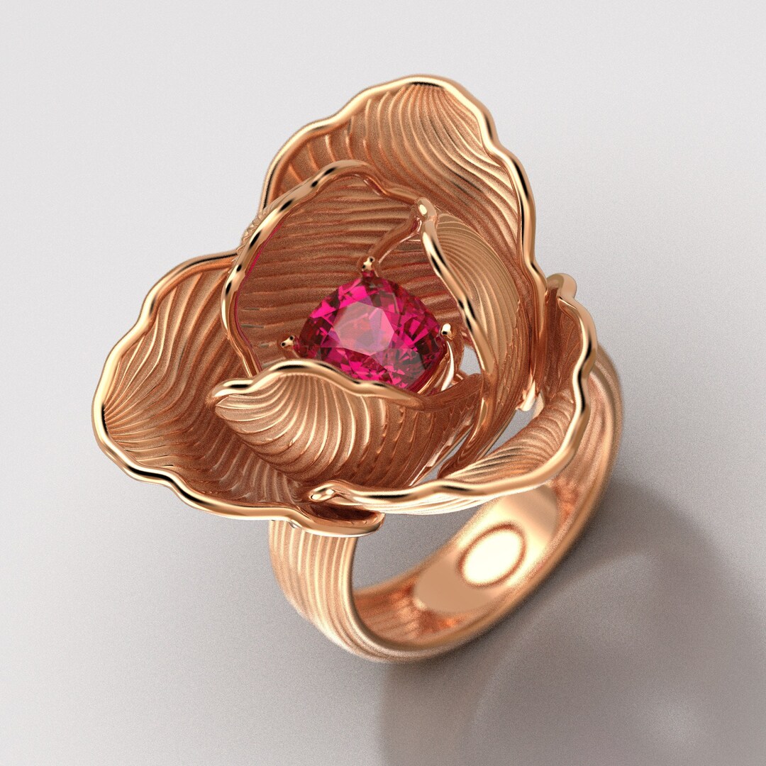 Pink Tourmaline Flower Ring: 14k Rose Gold Italian Fine Jewelry - Etsy