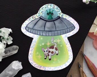 Alien Abduction Cow Field UFO Vinyl Stickers - Etsy