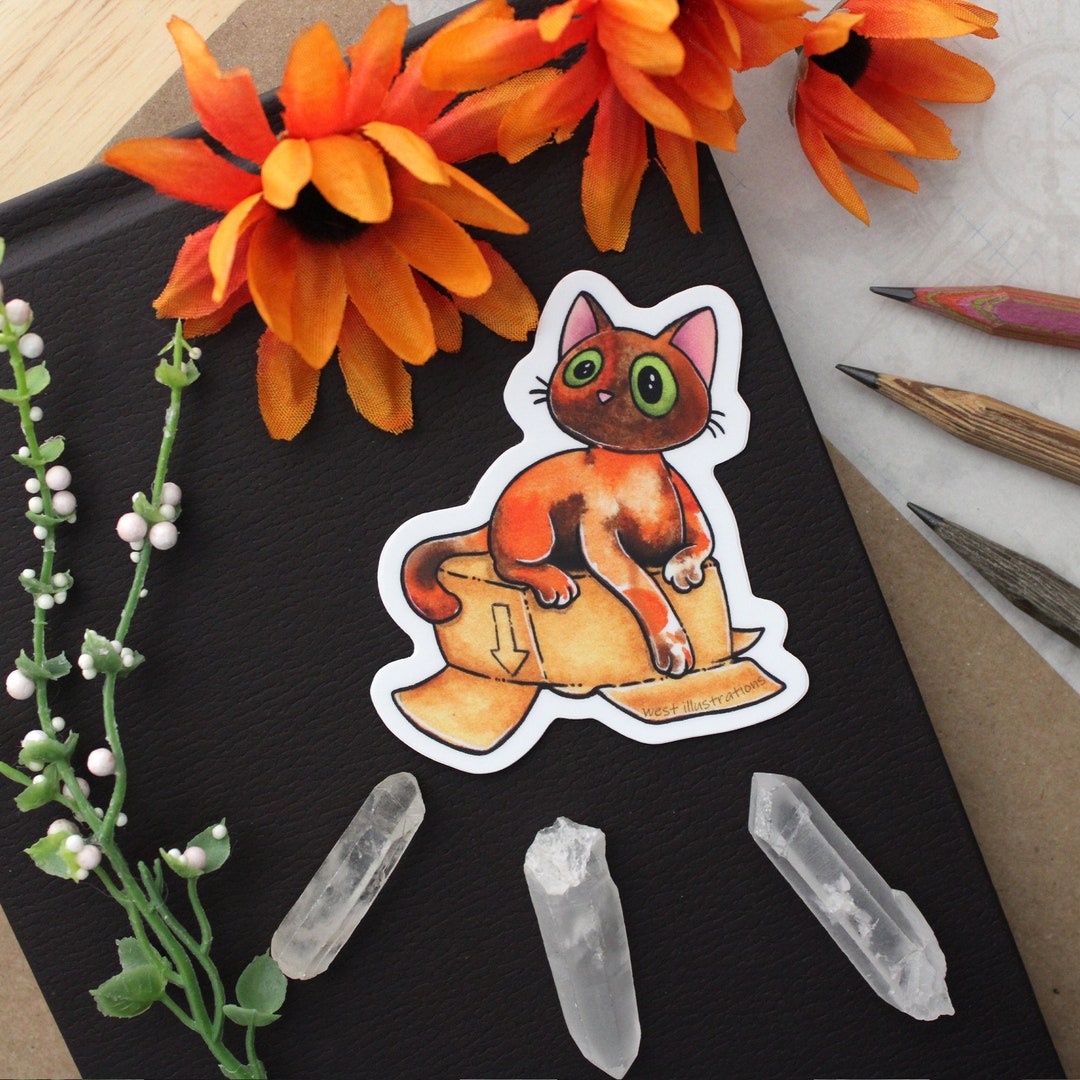 Calico Box Cat | 3” Vinyl Sticker | Die-cut Sticker | Waterproof ...